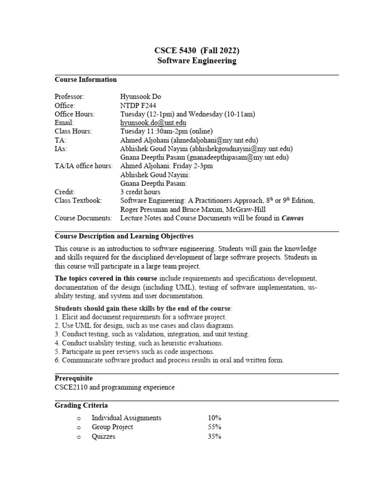 CSCE 5430 Fall 2022 Course Info | PDF | Academic Dishonesty | Plagiarism