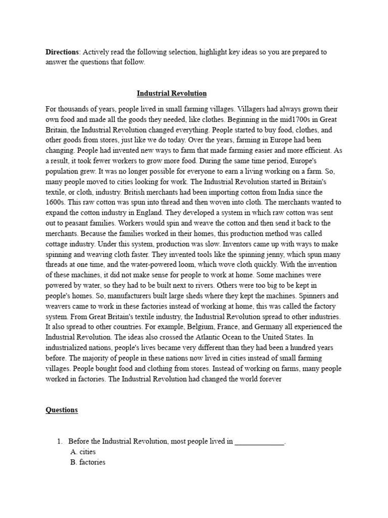 Industrial Revolution: Key Changes Explained | PDF | Weaving ...