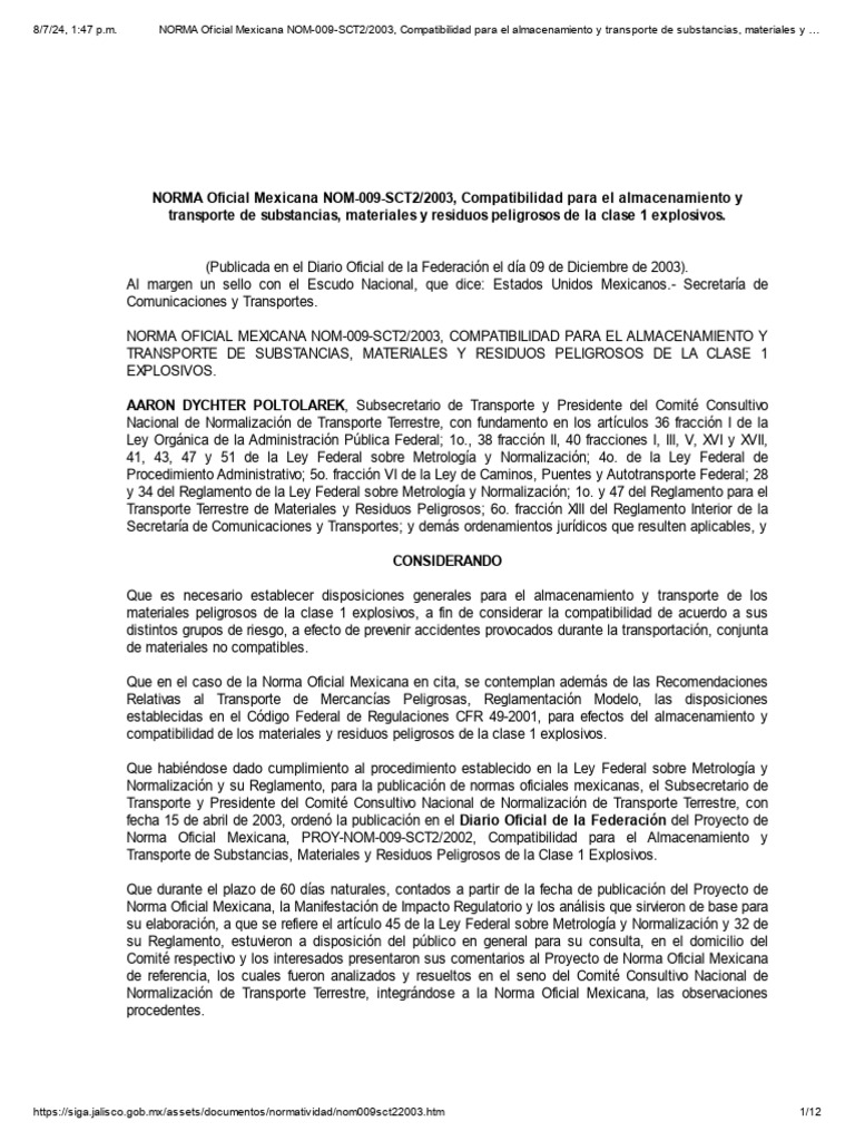 NORMA Oficial Mexicana NOM-009-SCT2 - 2003, Compatibilidad para El ...