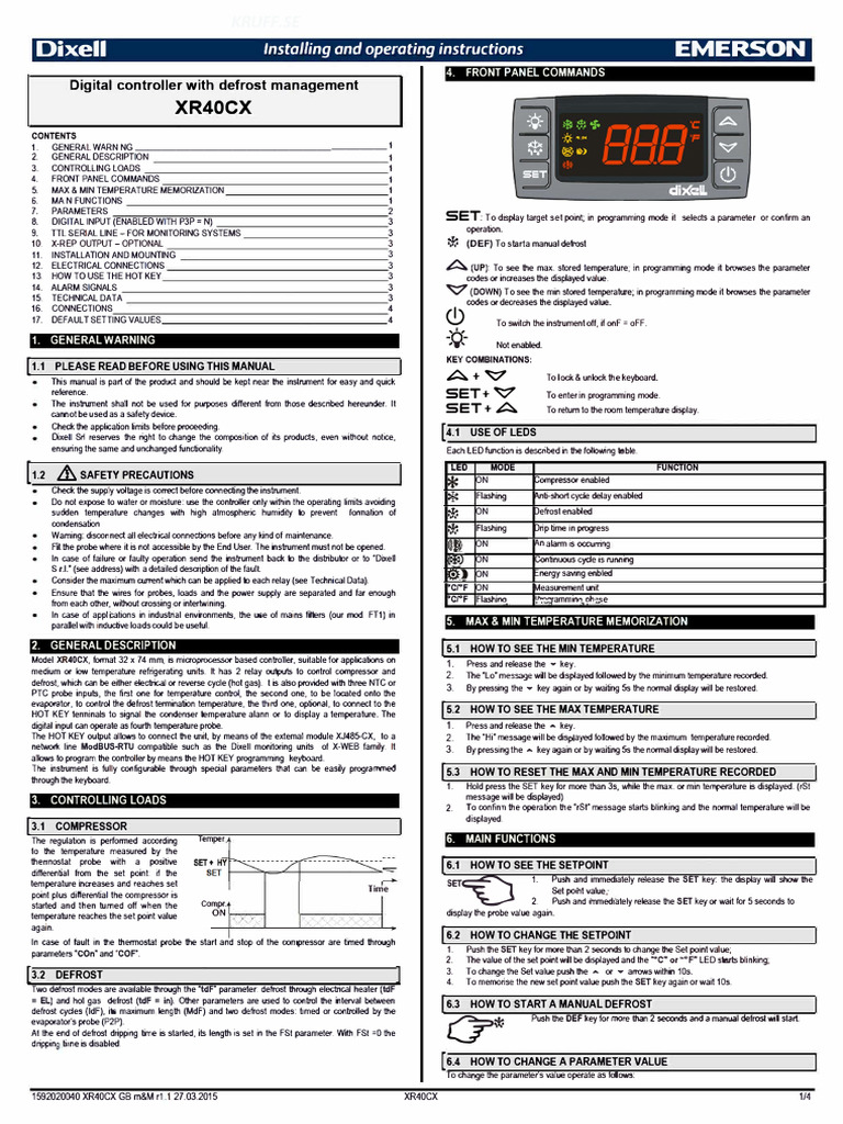 Thermostat Dixell Xr40cx 1592020040 Manual English Kruff Ab | PDF | Parameter (Computer ...