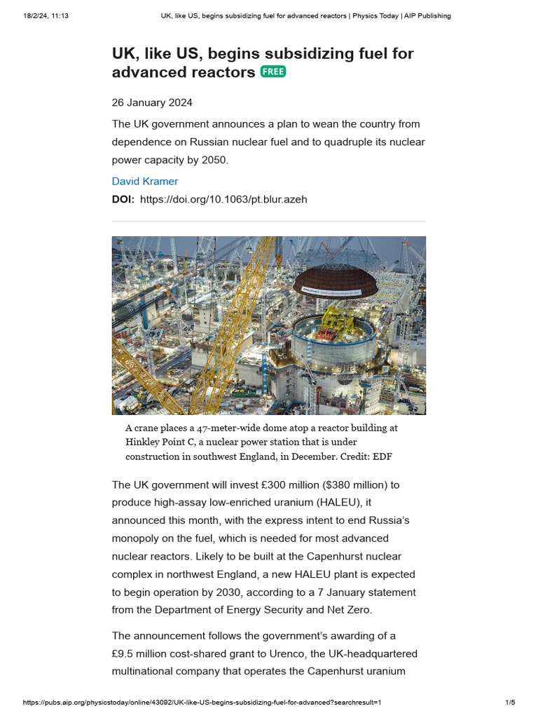 UK, Like US, Begins Subsidizing Fuel For Advanced Reactors - Physics ...