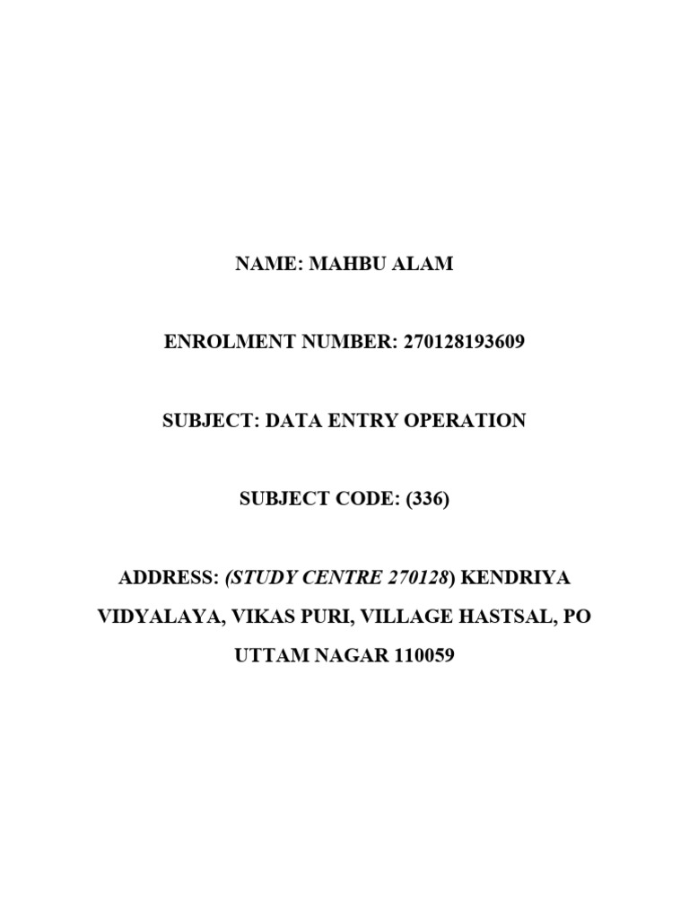 Data Entry Practical 336 NIOS 12th | PDF | Microsoft Excel | Spreadsheet