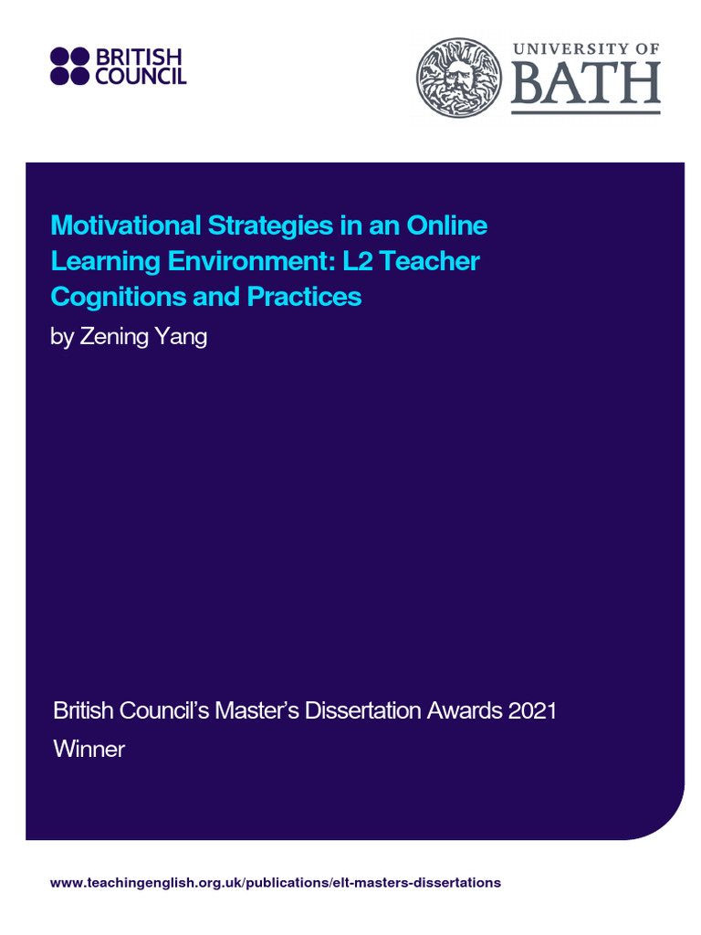 Motivational Strategies in An Online Learning Environment L2 Teacher Cognitions and Practices ...