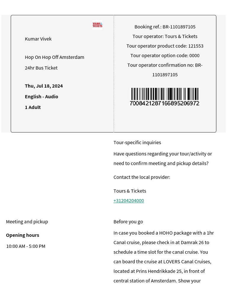 3.8 Amsterdam 1 Day HOHO Bus Tour Voucher - 18th July | PDF | Mobile ...