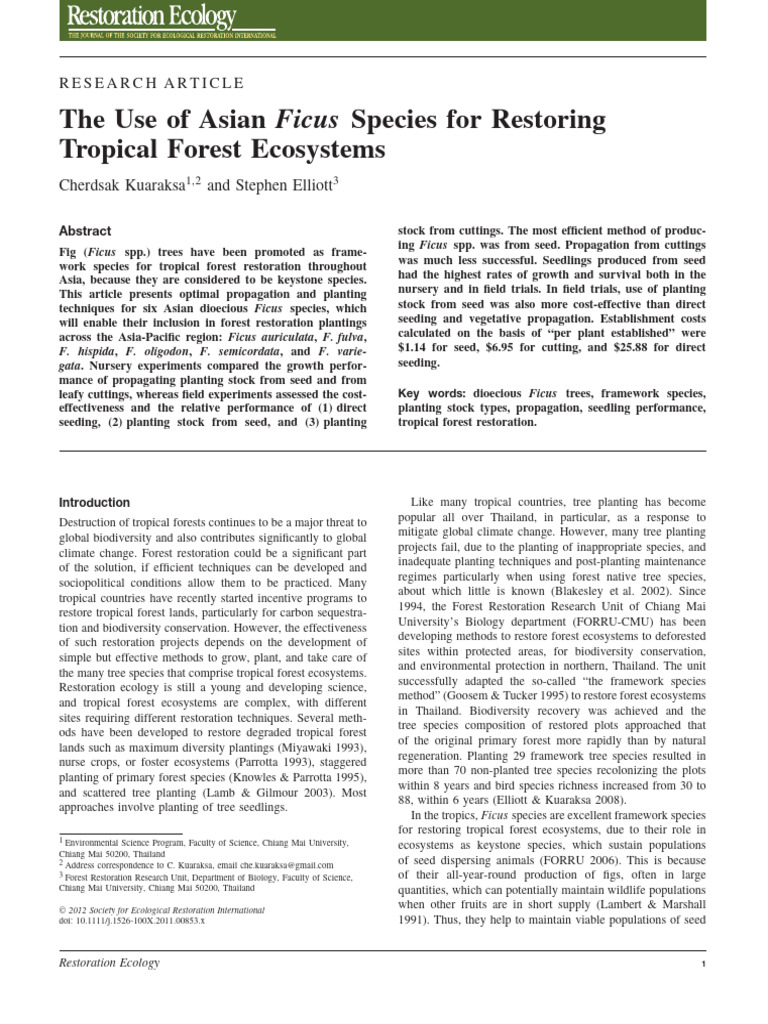 The Use of Asian Ficus Species For Restoring Tropi | PDF | Ficus | Plant Nursery