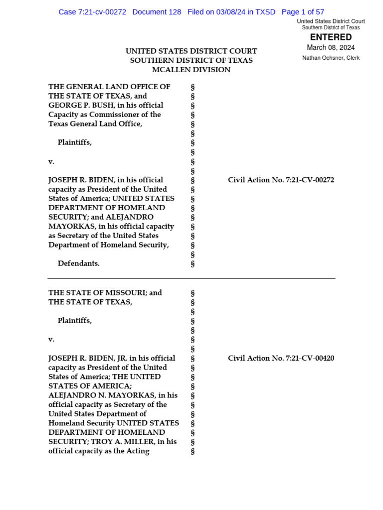 General Land Office v. Biden Border Wall Order and Judgment | PDF | Standing (Law ...