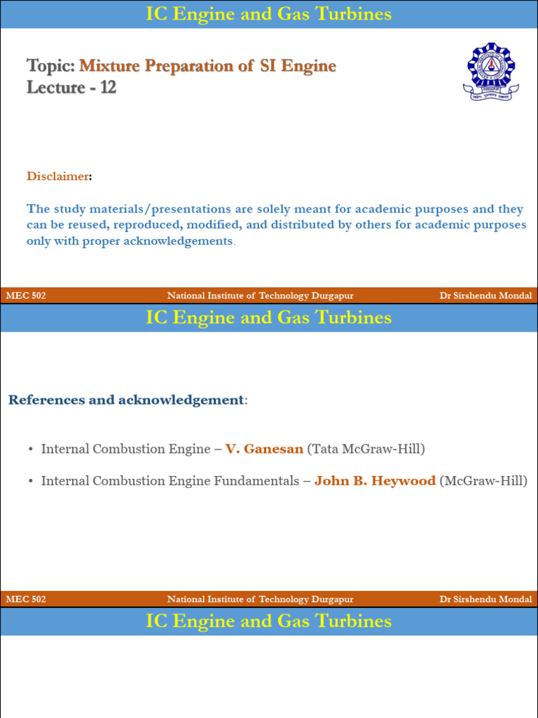 SiM Lecture12 MixturePreparationOfSIEngine | PDF | Internal Combustion Engine | Fuel Injection