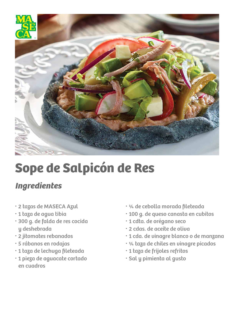 Receta Maseca Azul Sopesalpico-N | PDF
