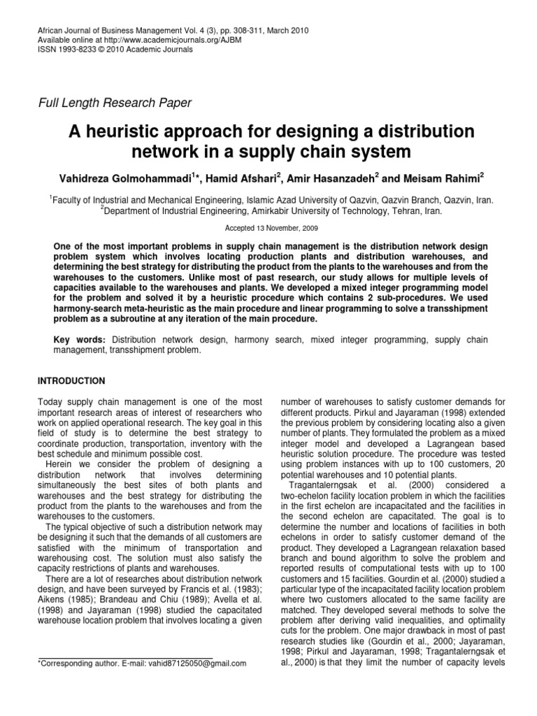 A Heuristic Approach For Designing A Distribution Network in A Supply Chain System | PDF ...