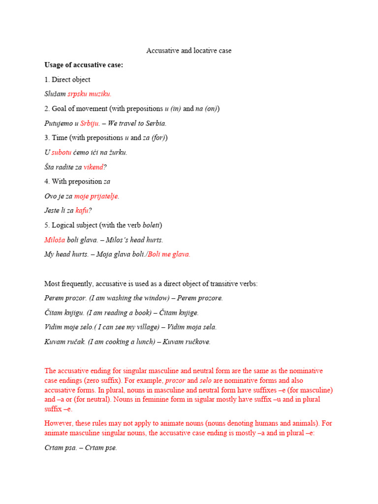 Accusative and Locative Case | PDF | Grammatical Gender | Grammatical ...