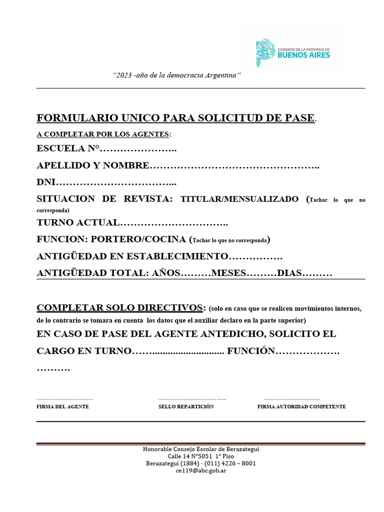 Formulario de Pases 2023 | PDF