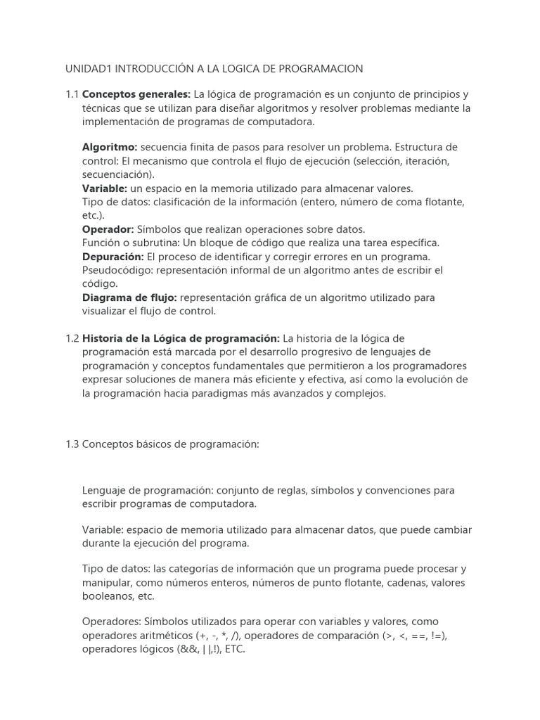 Unidad1 Introducción A La Logica de Programacion | PDF | Programación de computadoras | Algoritmos