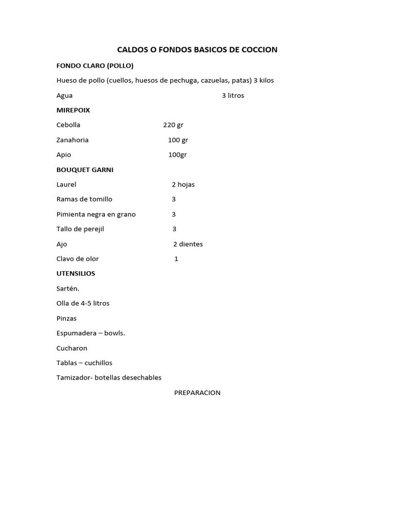 FONDOS BASICOS 1er Año 2024 | PDF | Cocinando | Cocina occidental