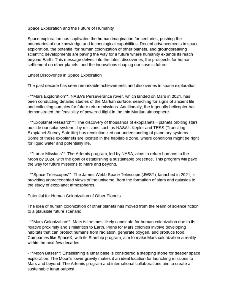 Space Exploration and The Future of Humanity | PDF | Space Exploration ...