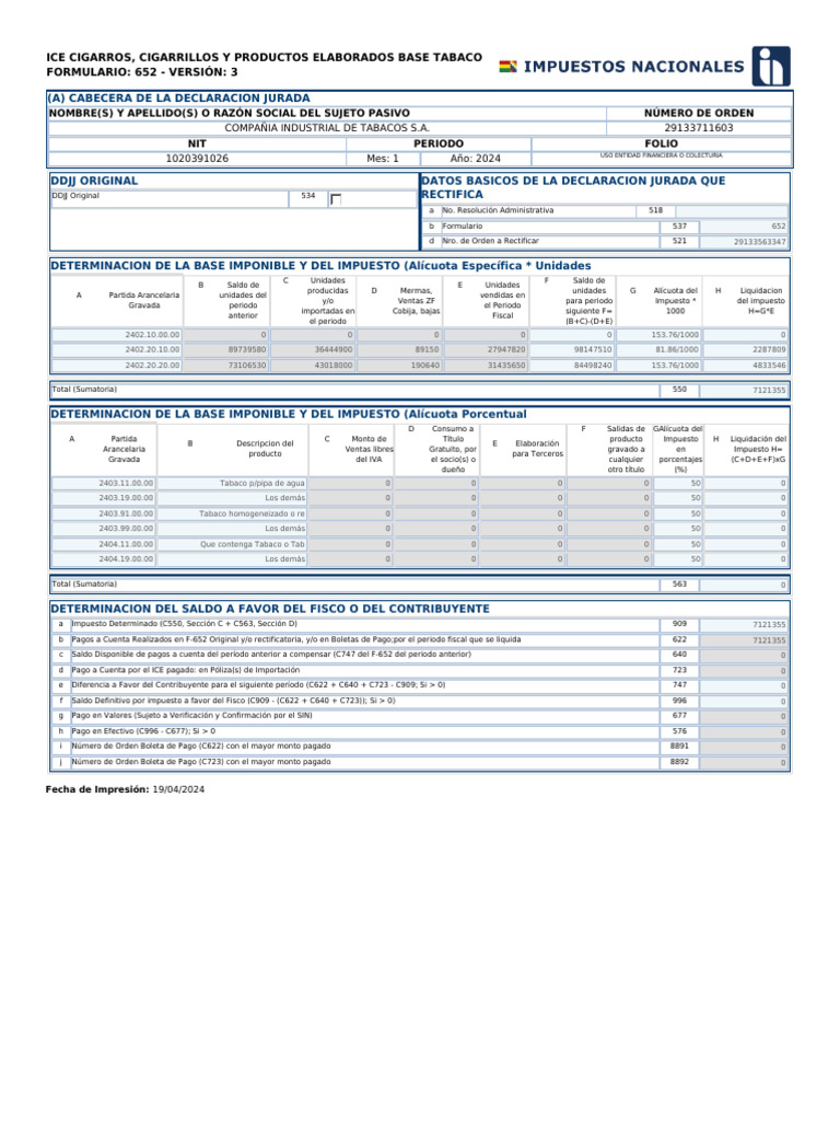 Formulario 652 Enero | PDF | Impuestos | Microeconomía