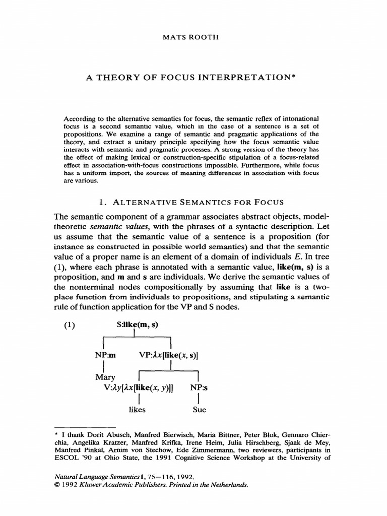 310 Rooth1992 | PDF | Interpretation (Logic) | Semantics