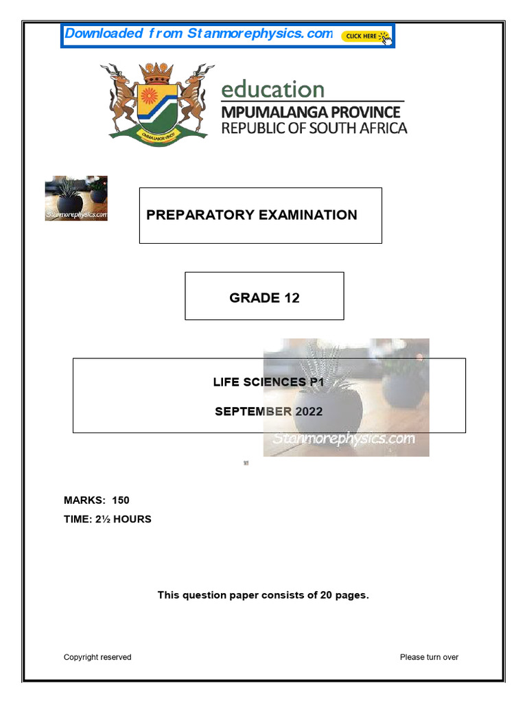MP Life Sciences Grade 12 SEPT 2022 P1 and Memo | PDF | Nervous System ...