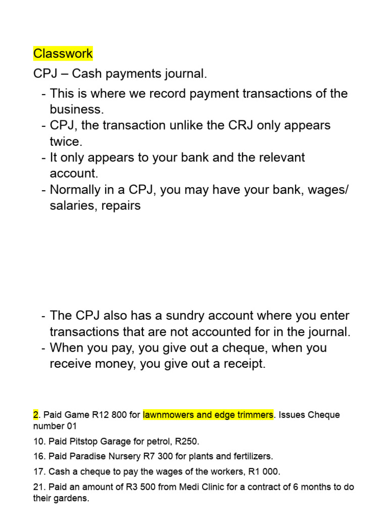 CPJ Notes | PDF | Cheque | Payments