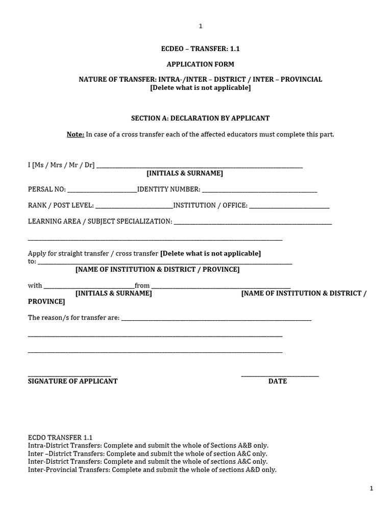 Transfer Application Forms-1 | PDF | Finance & Money Management