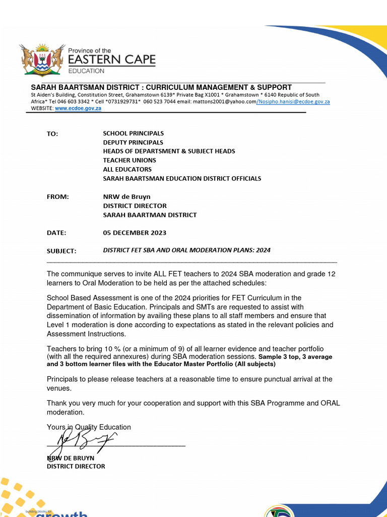 Fet Sba Moderation Schedule 2024 Signed | PDF