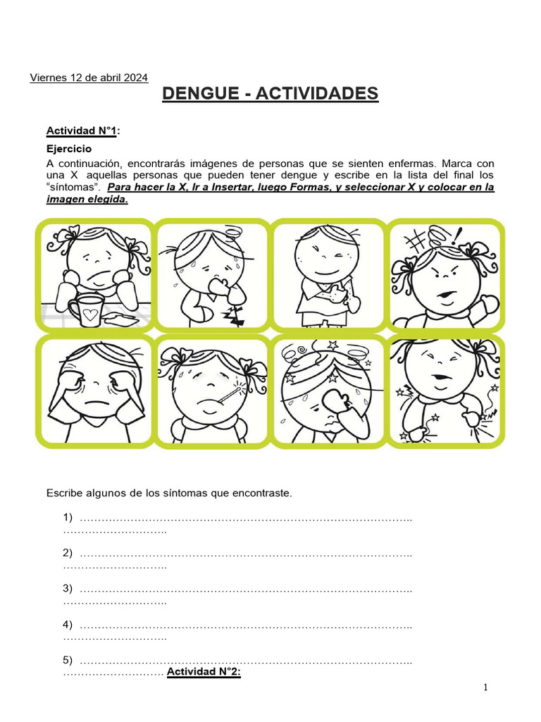 Actividades sobre el Dengue y sus Síntomas | PDF | Juegos y actividades