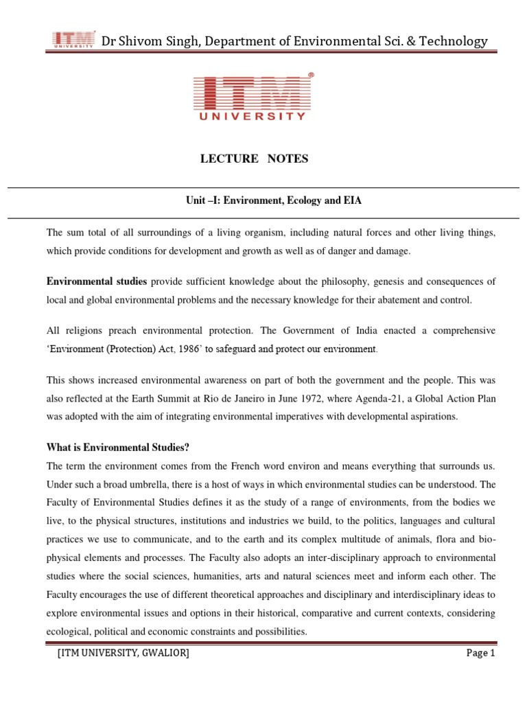 Unit - I Environment, Ecology | PDF | Food Web | Troposphere