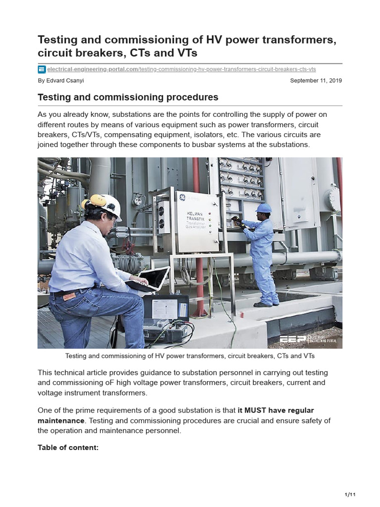 Testing and Commissioning of HV Power Transformers Circuit Breakers CTs ...