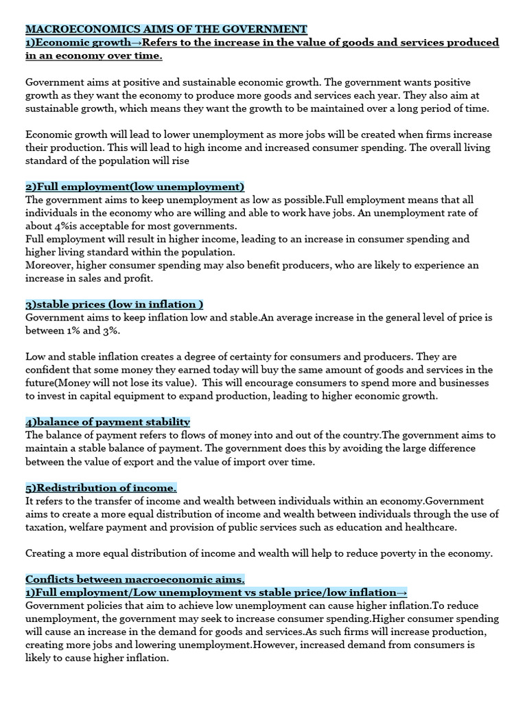 Macroeconomic Aim of Government | PDF | Cost Of Living | Inflation