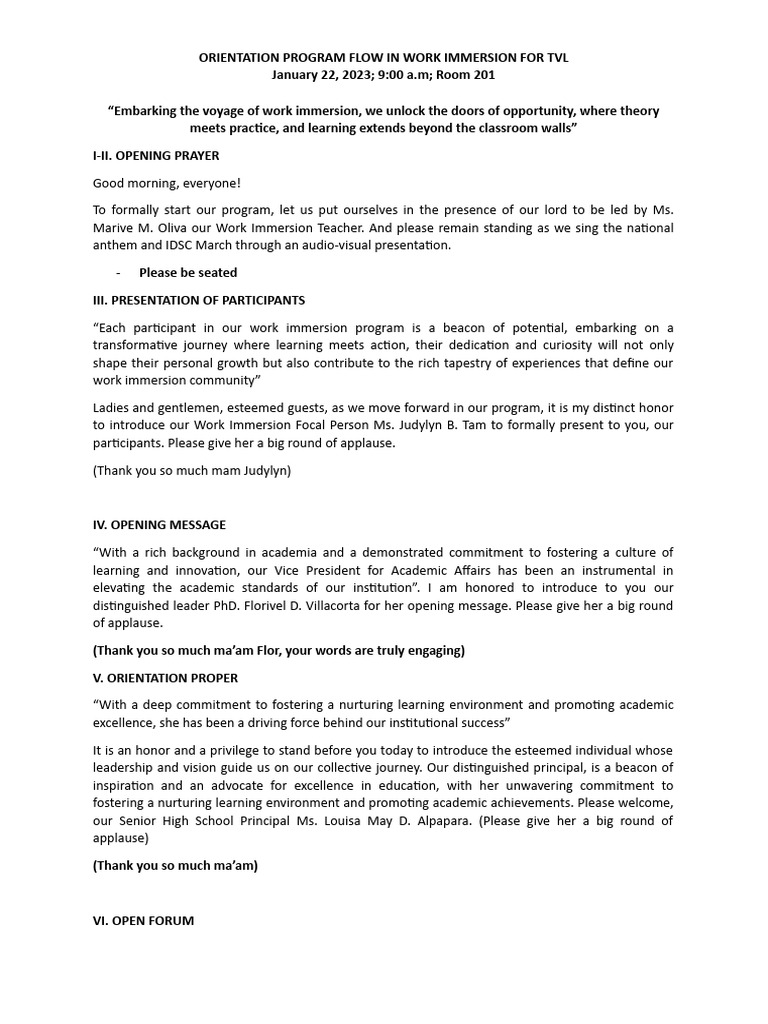 Work Immersion Emcee | PDF | Learning | Human Communication