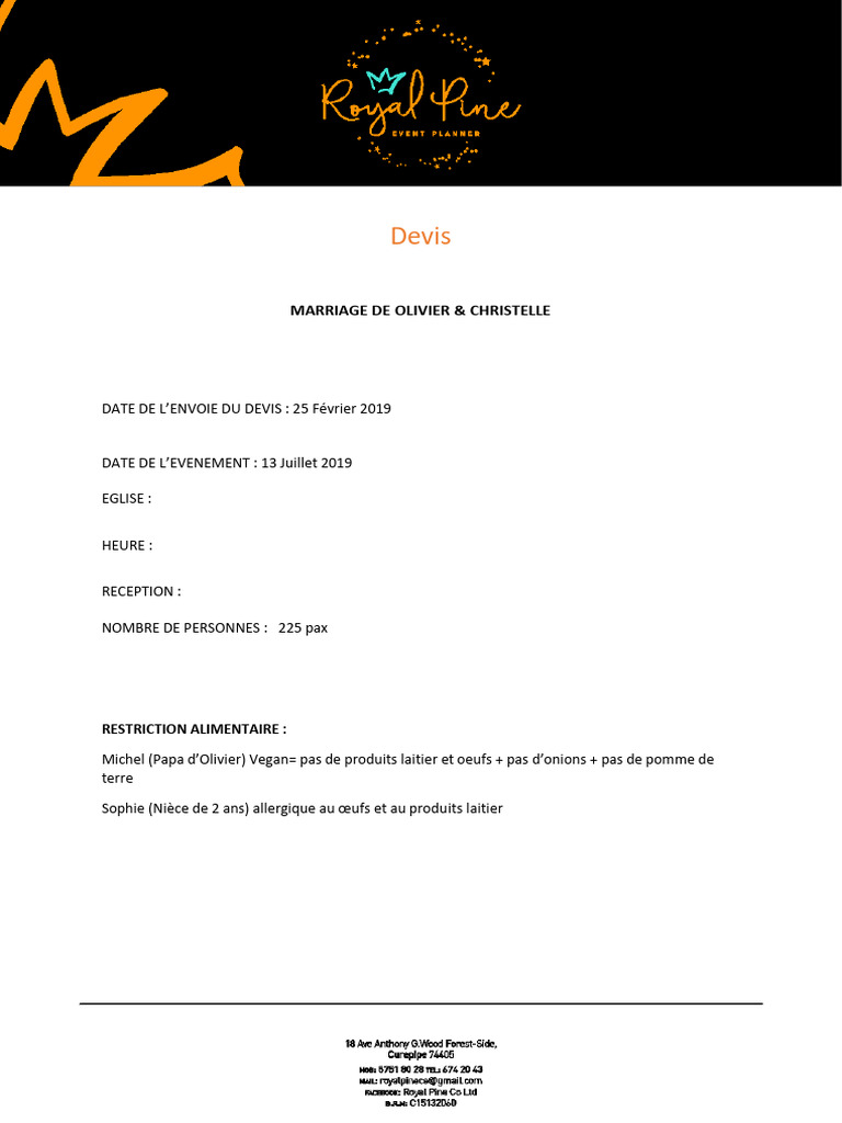 Wedding Proposal for Olivier & Christelle | PDF | Payments | Money