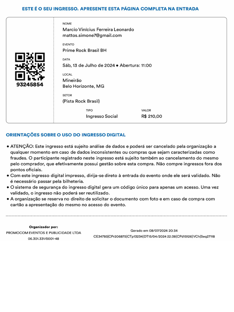 Ingresso - Prime Rock Brasil BH - 93245854 | PDF