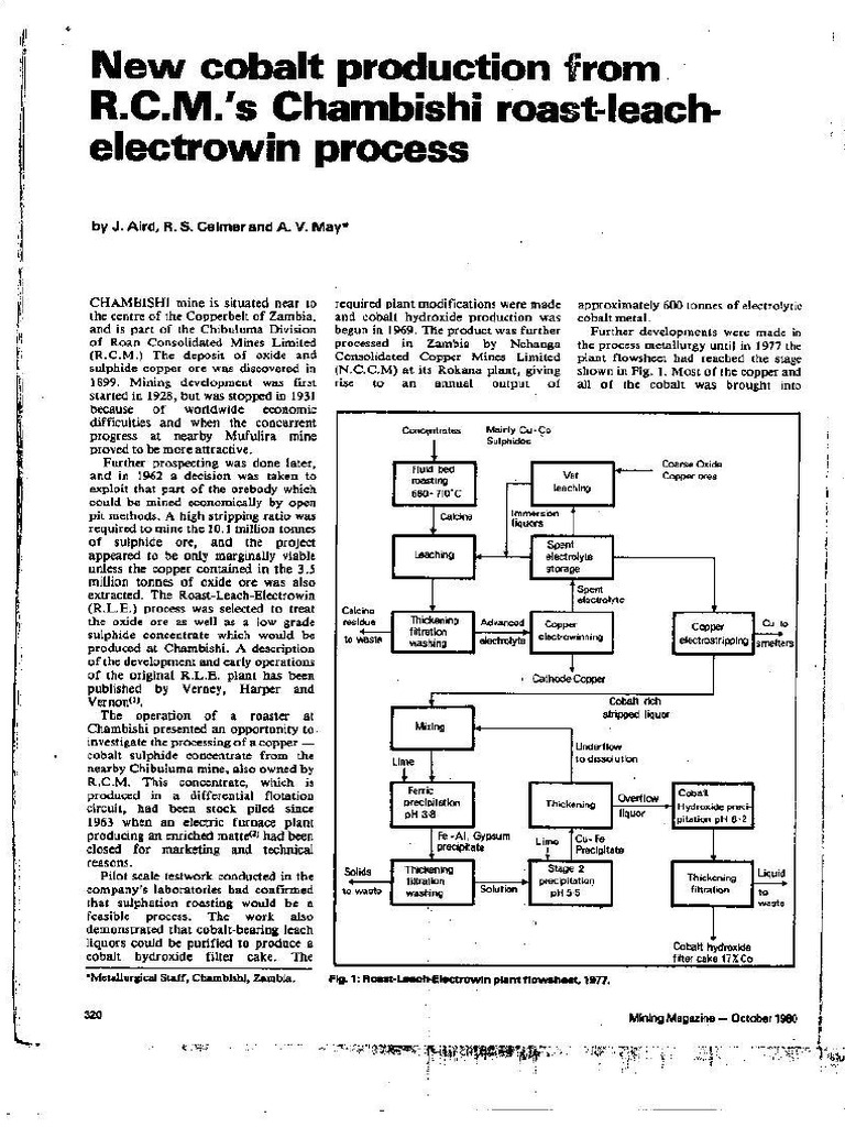 New Cobalt Production From R.C.M Chambishi Roast-Leach Electrown ...