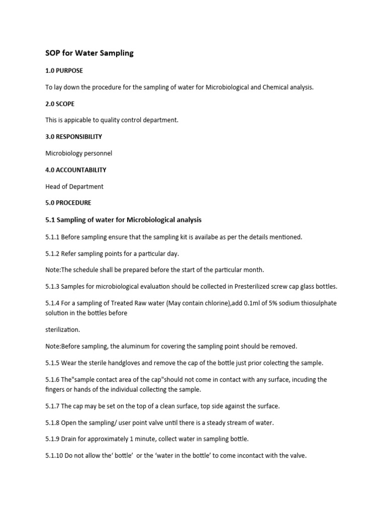 SOP For Water S-WPS Office | PDF | Water