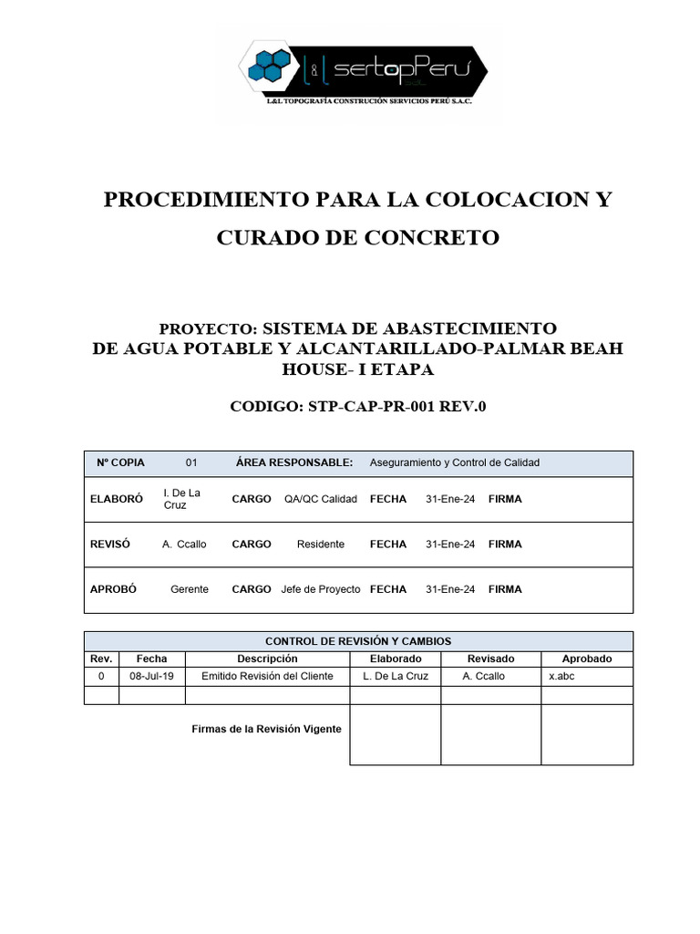Stp-Cap-Pr-002 Rev.0-Procedimiento para La Colocacion y Curado de Concreto | PDF | Hormigón ...