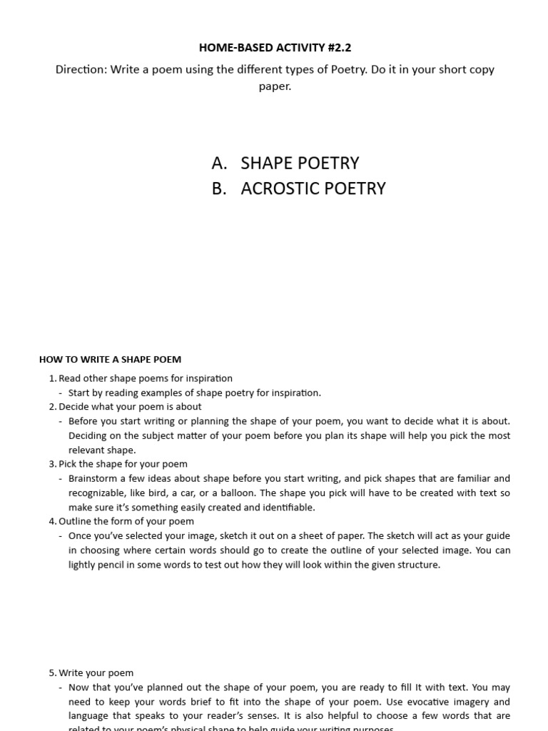 Types of Poetry: Shape & Acrostic Guide | PDF