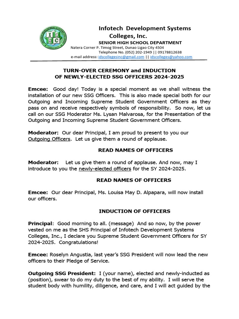 SSG Induction and Turn Over Ceremony | PDF