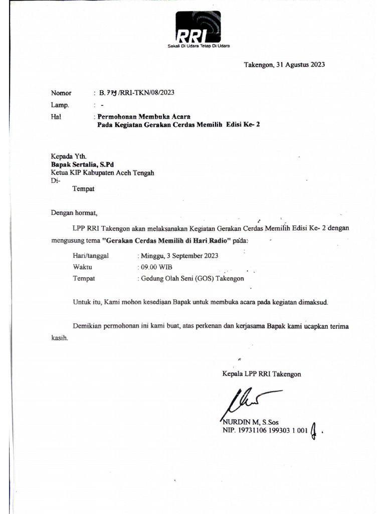 Surat Permohonan Membuka Acara Ada Kegiatan GCM | PDF