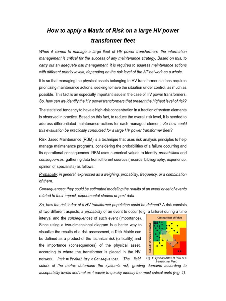 How To Apply A Matrix of Risk On A Large HV Power Transformer Fleet ...