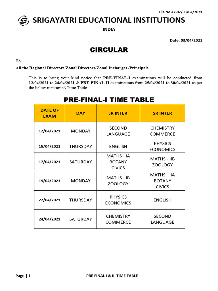 Pre-Final Exam Schedule 2021 | PDF