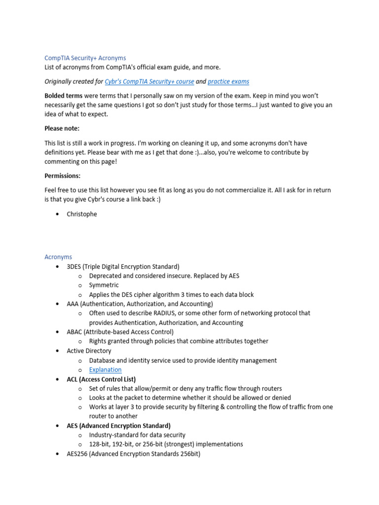 CompTIA Sec+ 601 Acronyms Explained PDF | PDF | Computer Network ...