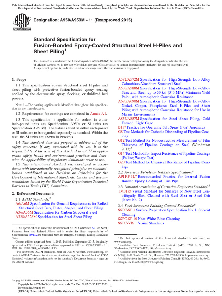 ASTM A950-15 Fusion-Bonded-Epoxy-Coated Structural Steel H-Piles and ...