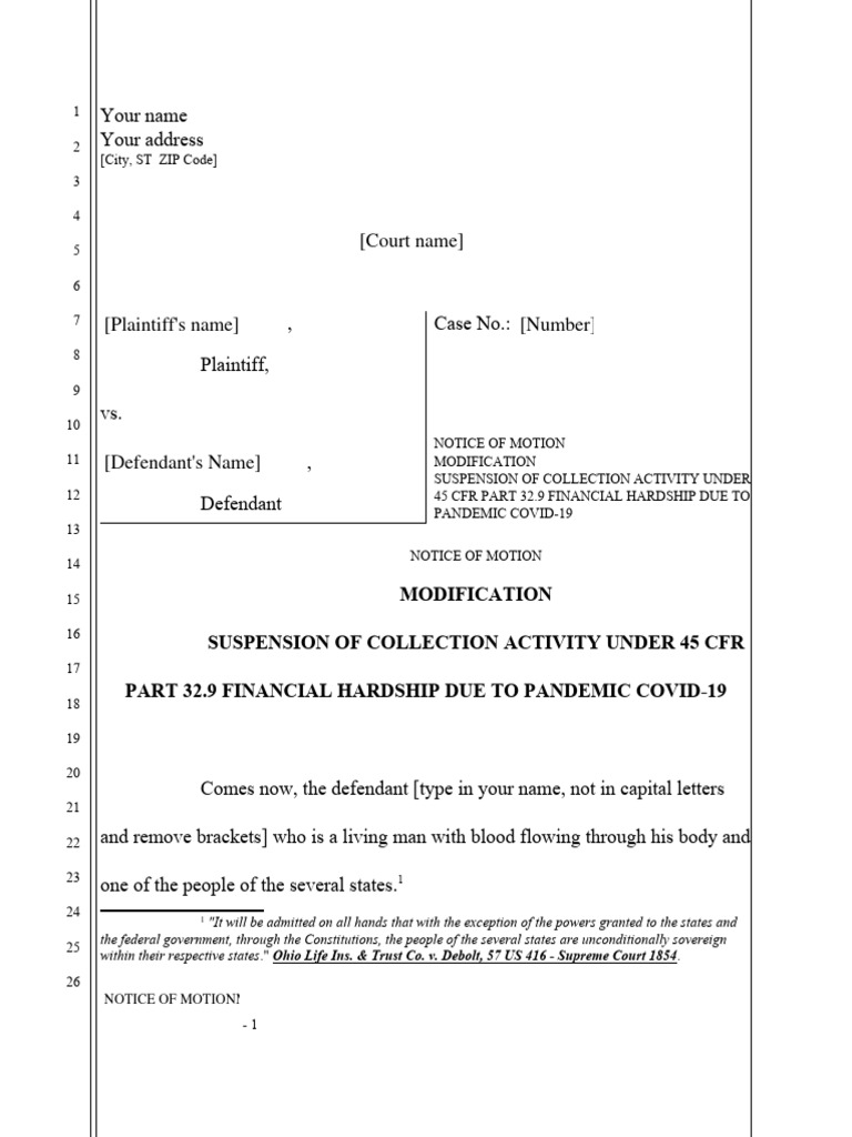 (8a) Notice of Motion Modification Under Financial Hardship Pursuant 45 ...