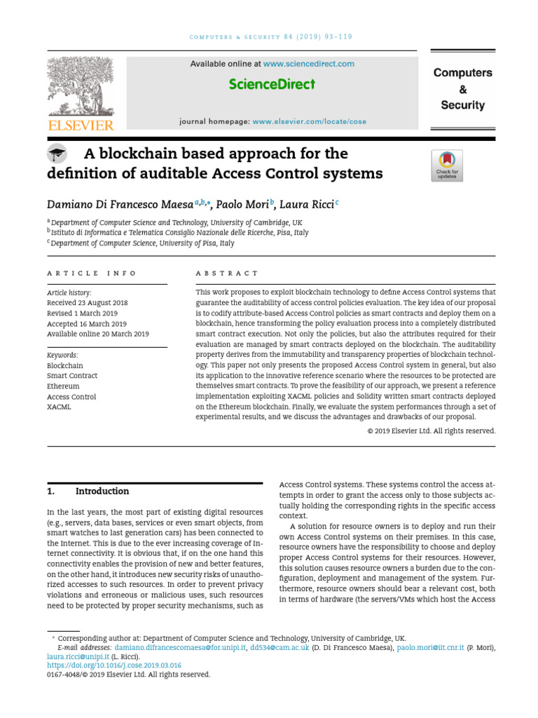 A Blockchain Based Approach For The | PDF | Access Control | Computing