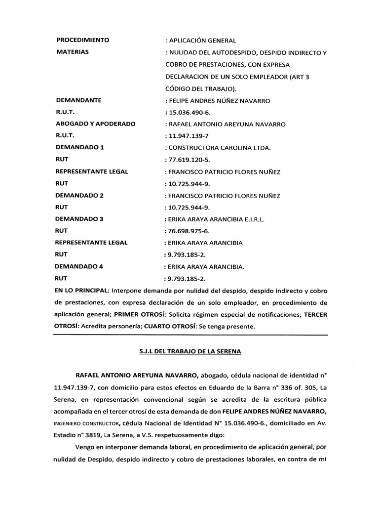 Dda Autdespido y Decl Unidad Empresarial | PDF