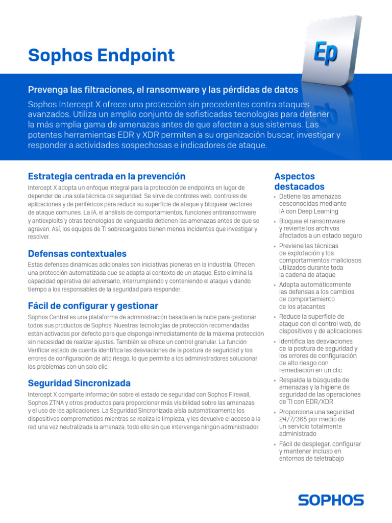 Hoja de Datos de Sophos Endpoint | PDF | Secuestro de datos | Inteligencia artificial