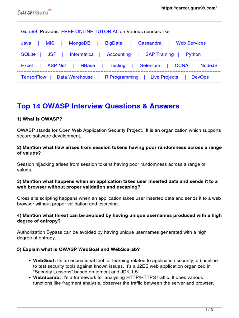Top 14 Owasp Interview Questions Pdf Security Computer Security