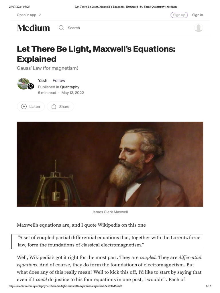 Let There Be Light, Maxwell's Equations - Explained - by Yash - Quantaphy - Medium | PDF ...
