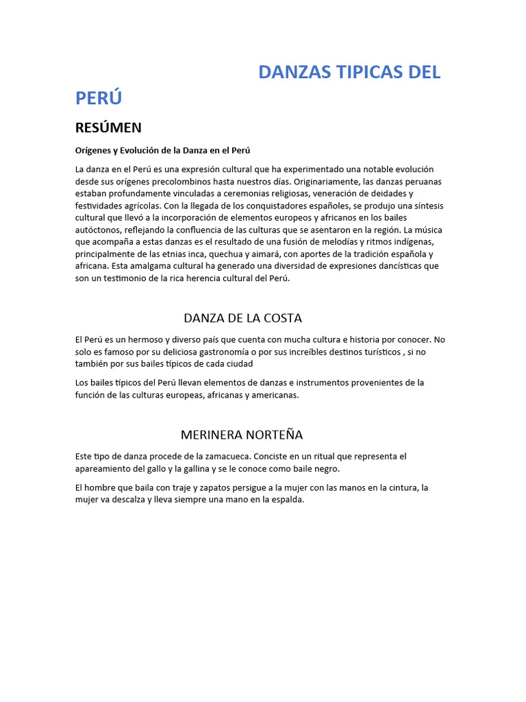 Danzas Tipicas Del Perú Pdf Bailes Perú