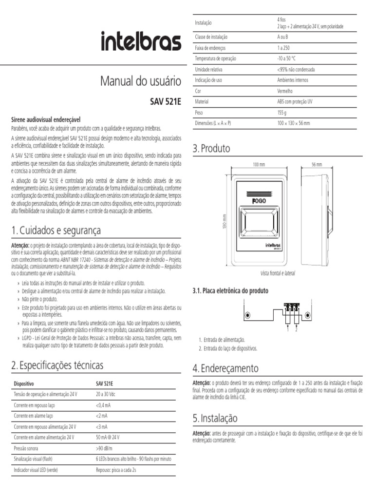 Manual da Sirene SAV 521E Intelbras | PDF | Rede de computadores ...