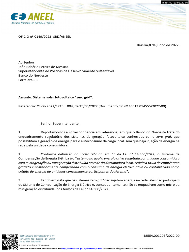 Ofício N 0149 - 2022 - SRD - ANEEL | PDF | Fotovoltaica